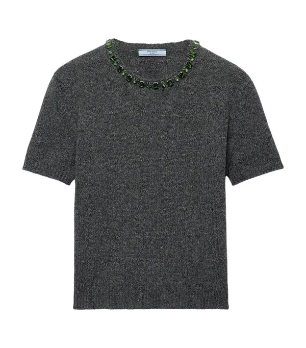 Prada Wool-cashmere Embellished Sweater - Grey
