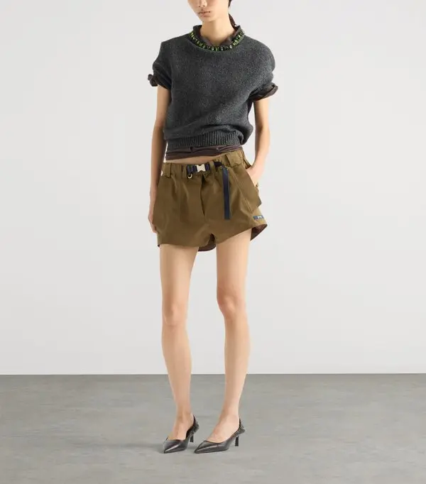 Prada Wool-cashmere Embellished Sweater - Grey