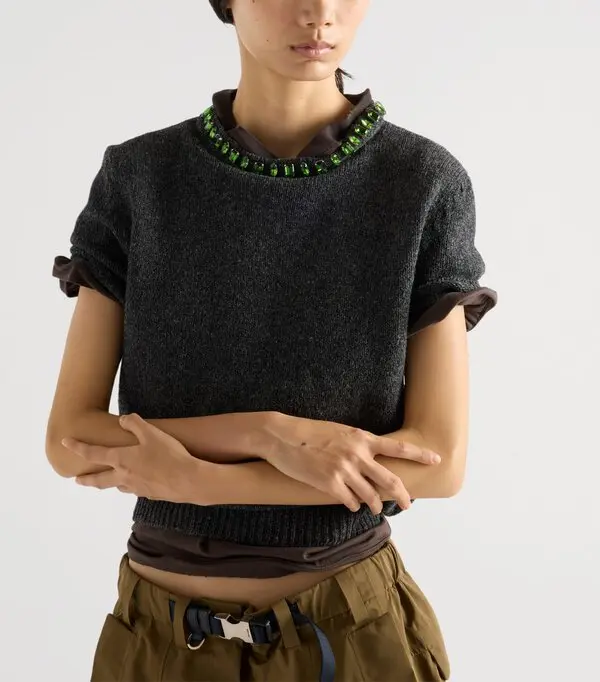 Prada Wool-cashmere Embellished Sweater - Grey