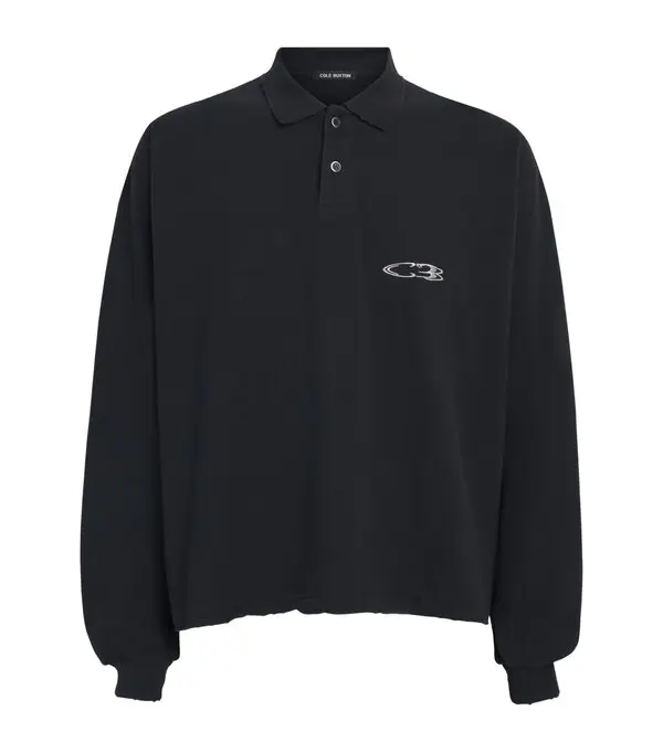 COLE BUXTON Cotton Distressed Surf Polo Shirt - Black
