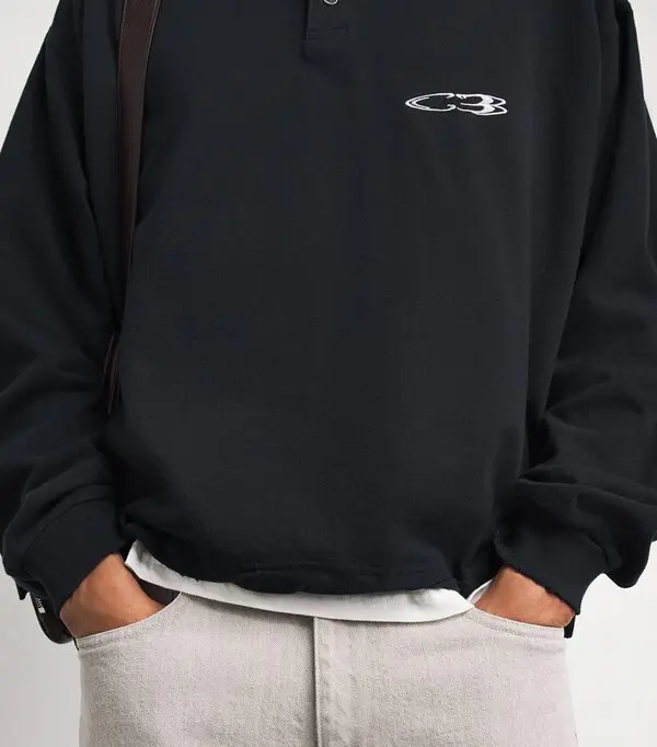 COLE BUXTON Cotton Distressed Surf Polo Shirt - Black