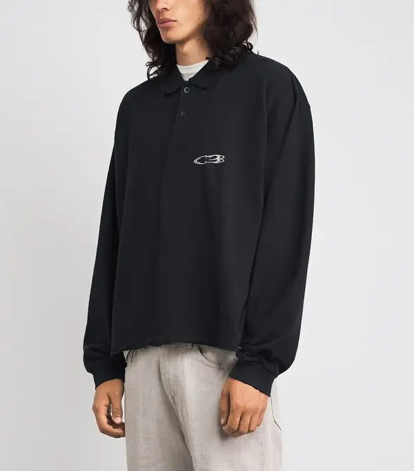 COLE BUXTON Cotton Distressed Surf Polo Shirt - Black