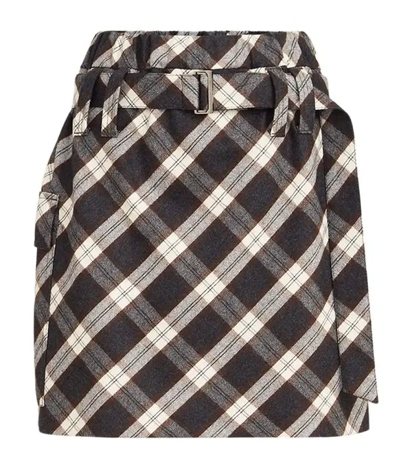 Brunello Cucinelli Virgin Wool-blend Check Mini Skirt - Grey