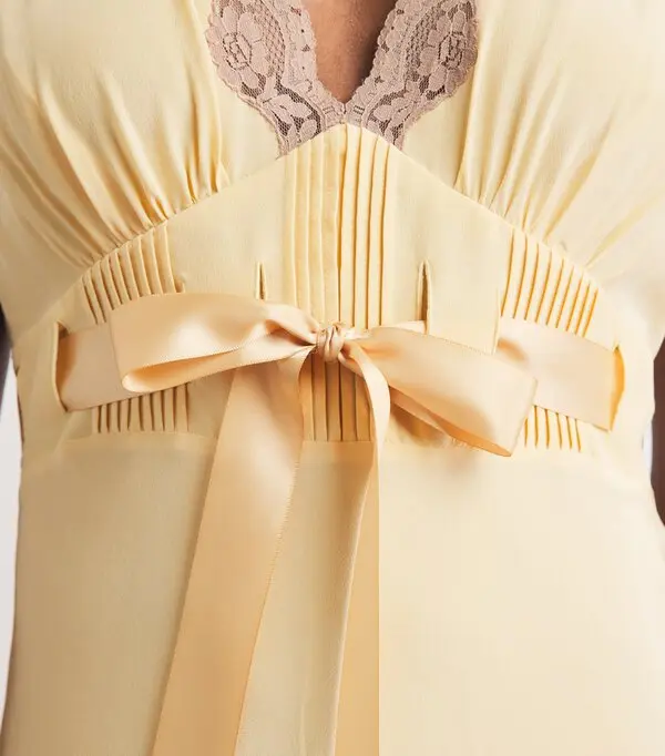 Rixo Marlice Silk Midi Dress With Lace Trim And Bow Detail - Yellow