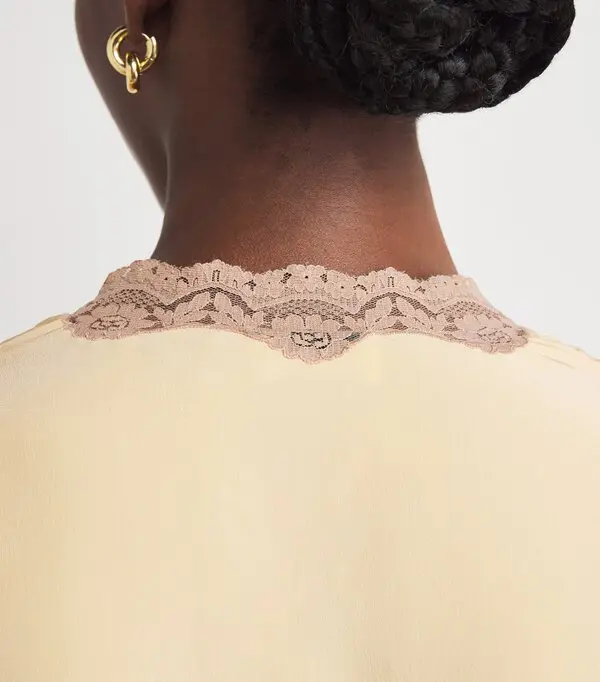 Rixo Marlice Silk Midi Dress With Lace Trim And Bow Detail - Yellow