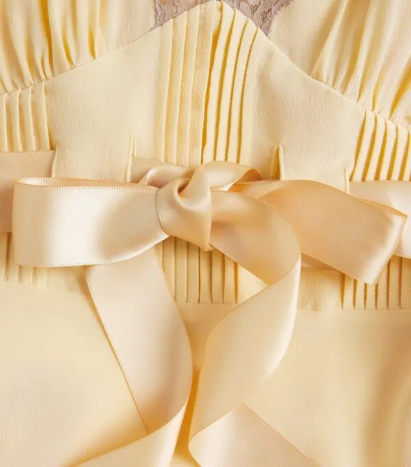 Rixo Marlice Silk Midi Dress With Lace Trim And Bow Detail - Yellow