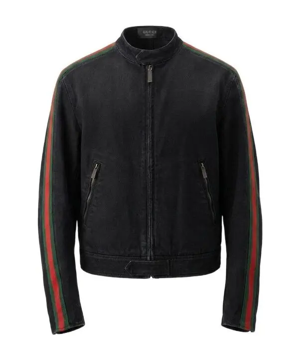 Gucci Cotton Denim Biker Jacket With Web Detail
