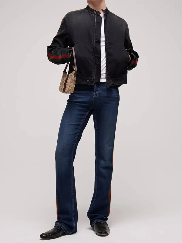 Gucci Denim Biker Jacket With Web Detail