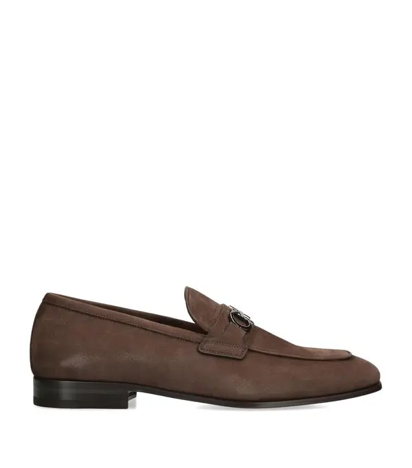 FERRAGAMO Suede Gancini Loafers - Brown