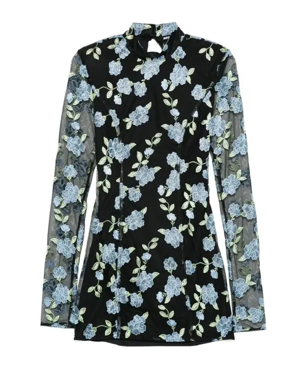 ROTATE BY BIRGER CHRISTENSEN Mesh Floral Long Sleeve Mini Dress