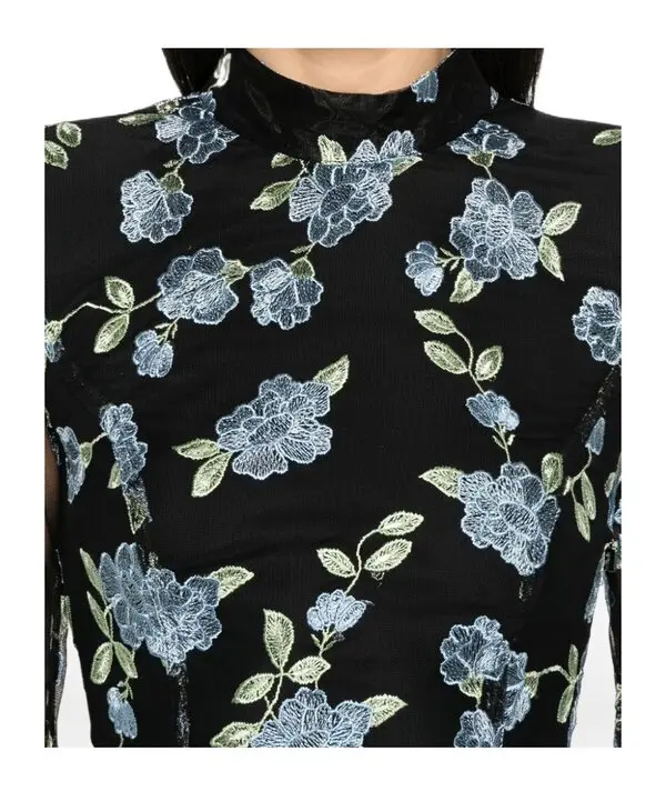 ROTATE BY BIRGER CHRISTENSEN Mesh Floral Long Sleeve Mini Dress
