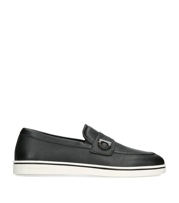 FERRAGAMO Leather Tancredi Loafers - Black