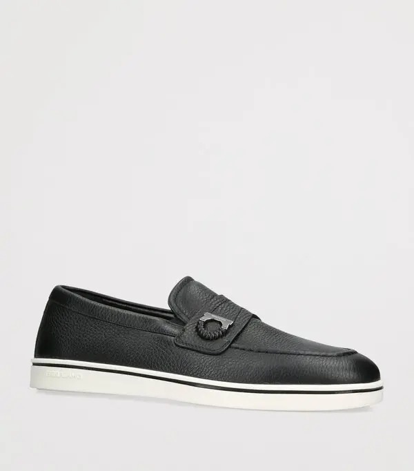 FERRAGAMO Leather Tancredi Loafers - Black