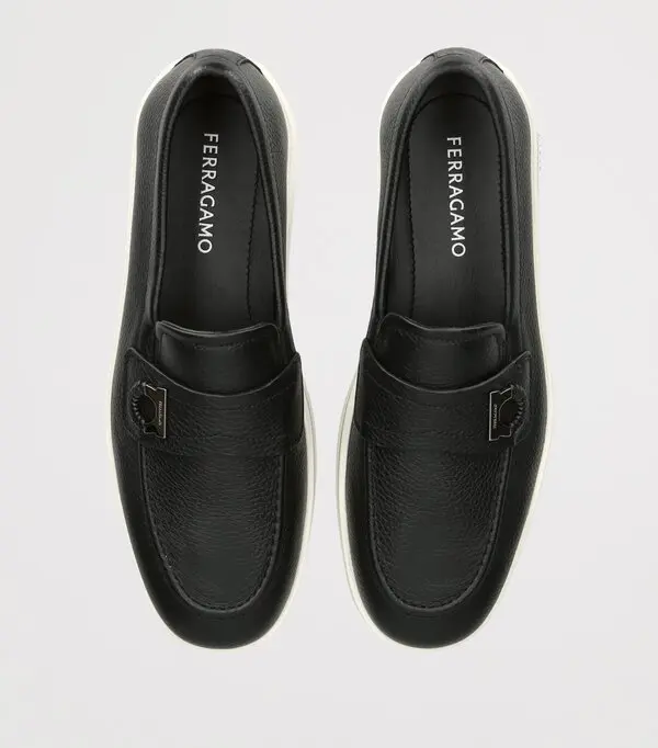 FERRAGAMO Leather Tancredi Loafers - Black