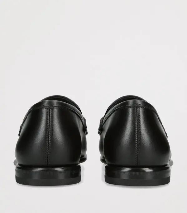 FERRAGAMO Avril Leather Loafers With Gancini Hardware - Black
