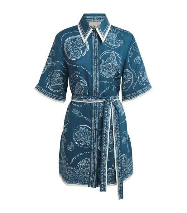 ALEMAIS Printed Linen Mini Dress - Blue