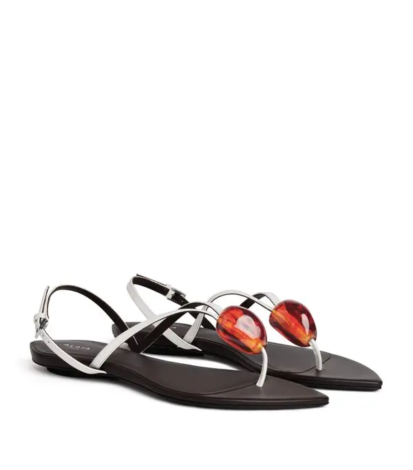 Alaïa Leather Invisible Jewel Sandals - White