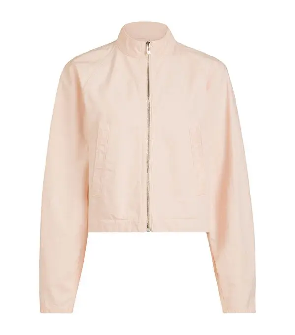 Alaïa High-neck Denim Jacket With Peplum Detail - Pink