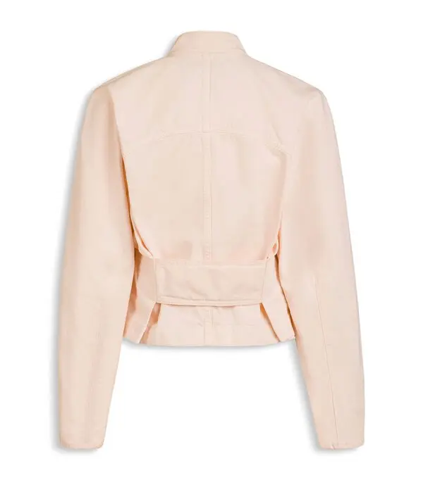 Alaïa High-neck Denim Jacket With Peplum Detail - Pink