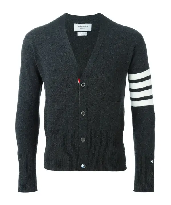 Thom Browne V-neck Four-bar Stripe Cardigan - Dark Gray