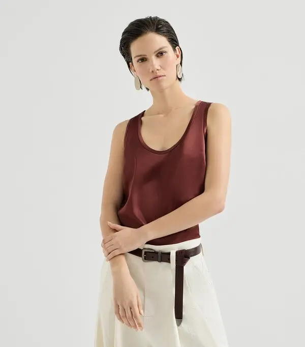 Brunello Cucinelli Sequined Stretch-cotton Tank Top - Red