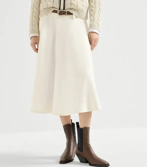 Brunello Cucinelli Cotton And Wool Blend Midi Skirt - White