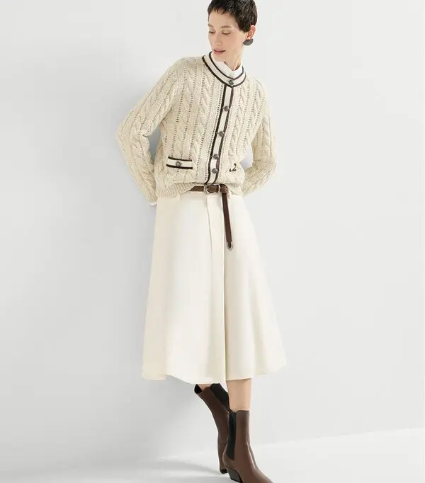 Brunello Cucinelli Cotton And Wool Blend Midi Skirt - White