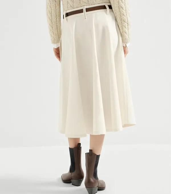 Brunello Cucinelli Cotton And Wool Blend Midi Skirt - White