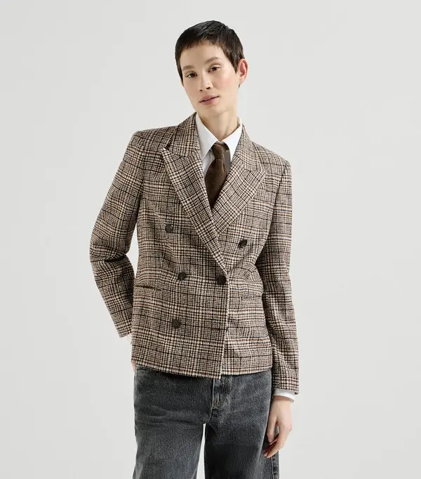 Brunello Cucinelli Alpaca-blend Checked Double-breasted Blazer - Beige