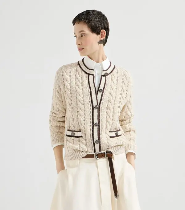 Brunello Cucinelli Cable Knit Cardigan With Contrasting Trim
