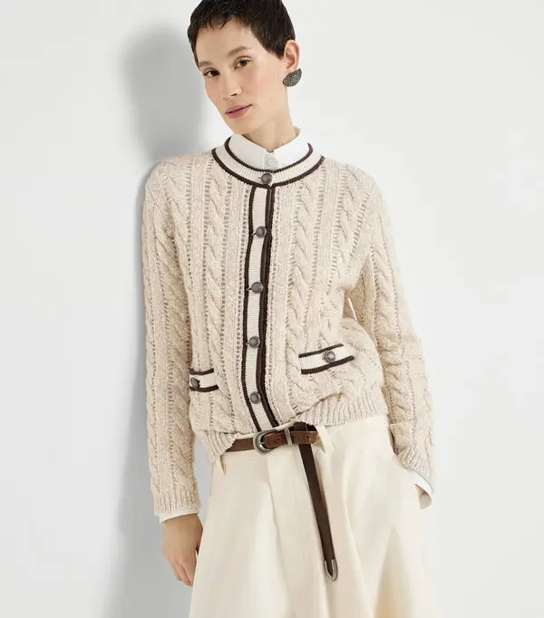 Brunello Cucinelli Cable Knit Cardigan With Contrasting Trim