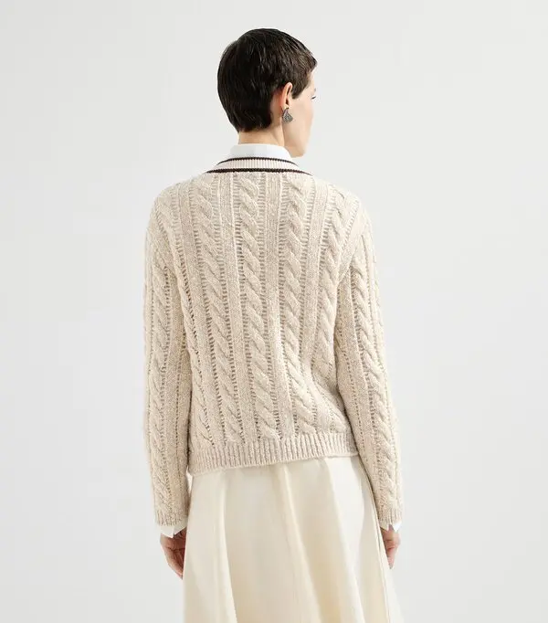 Brunello Cucinelli Cable Knit Cardigan With Contrasting Trim