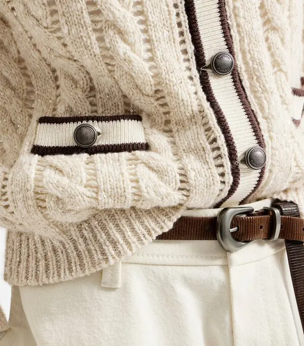 Brunello Cucinelli Cable Knit Cardigan With Contrasting Trim