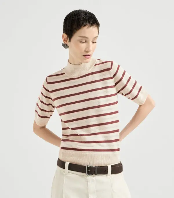 Brunello Cucinelli Striped Wool-cashmere-silk Knit Top