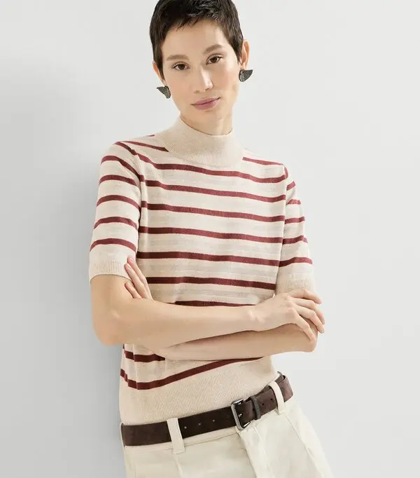 Brunello Cucinelli Striped Wool-cashmere-silk Knit Top