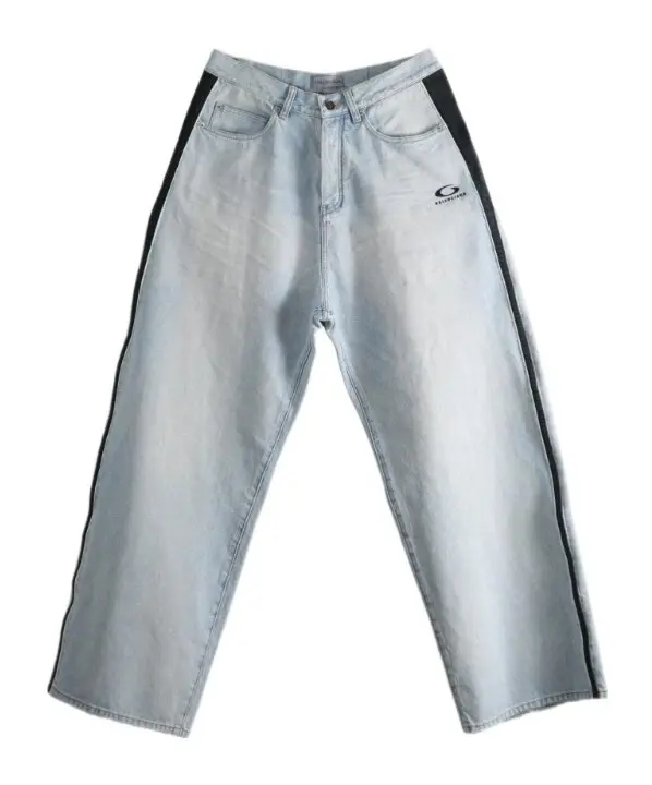Balenciaga Wide-leg Denim Jeans With Contrast Piping - Gray