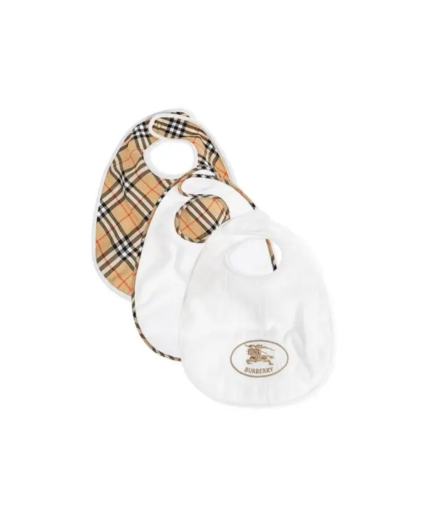 Burberry Check Cotton Three-piece Bib Set - White