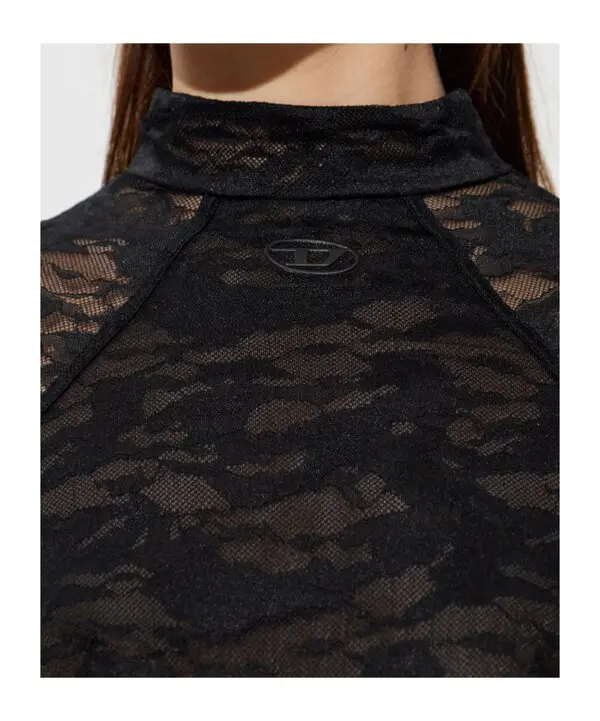 DIESEL® Lace High Neck Long Sleeve Bodysuit With Open Back