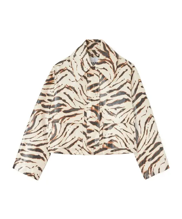 GANNI Zebra Print Cropped Jacket - Egret