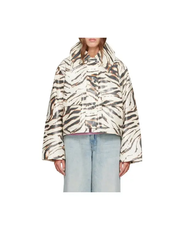 GANNI Zebra Print Cropped Jacket - Egret