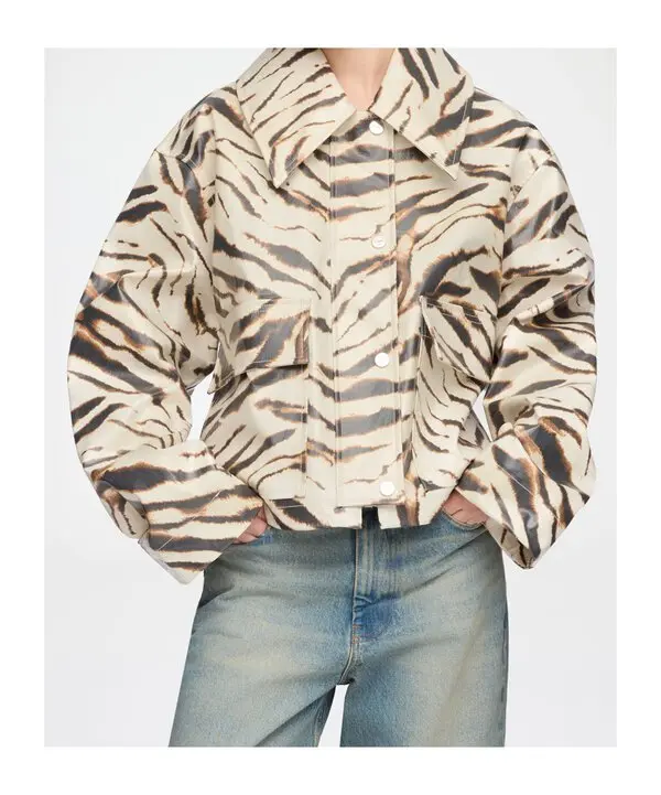 GANNI Zebra Print Cropped Jacket - Egret