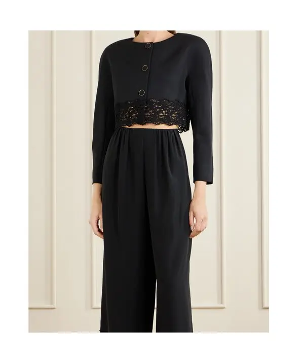Chloé Cropped Lace-hem Cardigan - Black