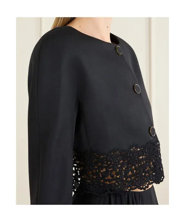 Chloé Cropped Lace-hem Cardigan - Black