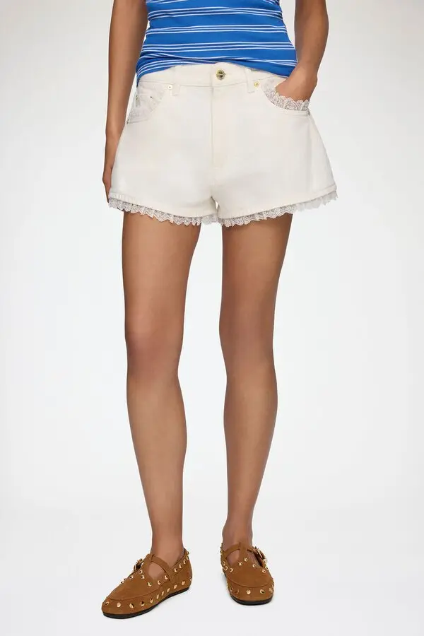 GANNI Lace-trimmed Denim Shorts
