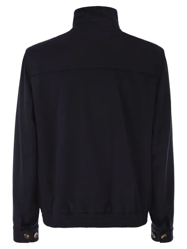 Brunello Cucinelli Stand Collar Wool Jacket - Navy Blue