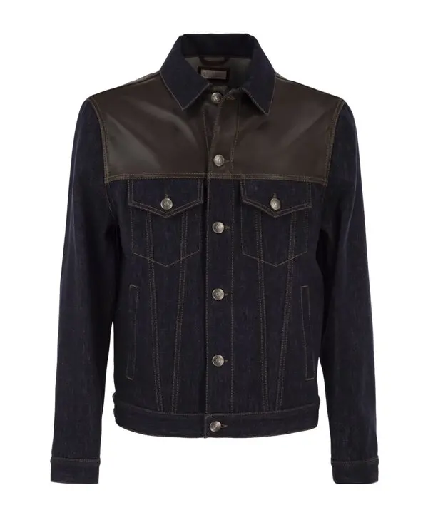 Brunello Cucinelli Paneled Denim And Leather Trucker Jacket
