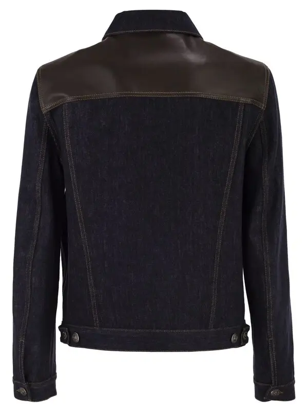 Brunello Cucinelli Paneled Denim And Leather Trucker Jacket