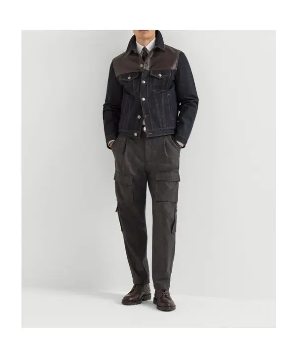 Brunello Cucinelli Paneled Denim And Leather Trucker Jacket