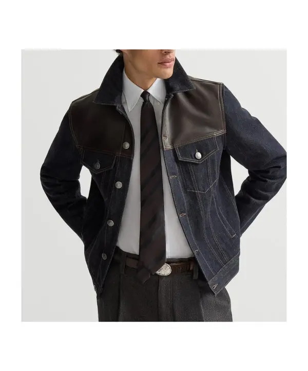 Brunello Cucinelli Paneled Denim And Leather Trucker Jacket