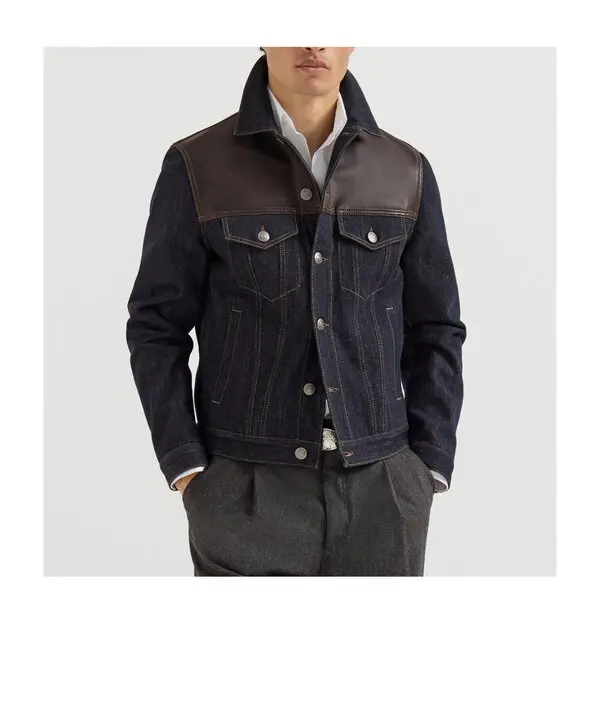 Brunello Cucinelli Paneled Denim And Leather Trucker Jacket